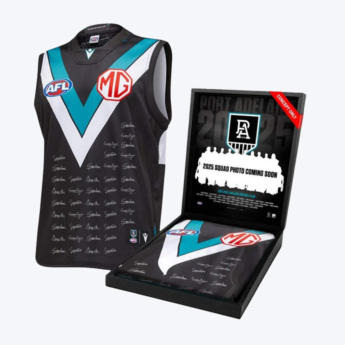Port Adelaide Power 2025 Squad Signed Guernsey (Framed) – Blue Tongue Boab